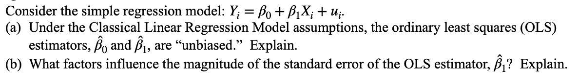 Solved Consider the simple regression model: | Chegg.com Solved Consider the simple regression model: | Chegg.com