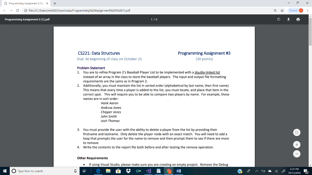 CS221: Data Structures Duc: Ar boginning of class on | Chegg.com