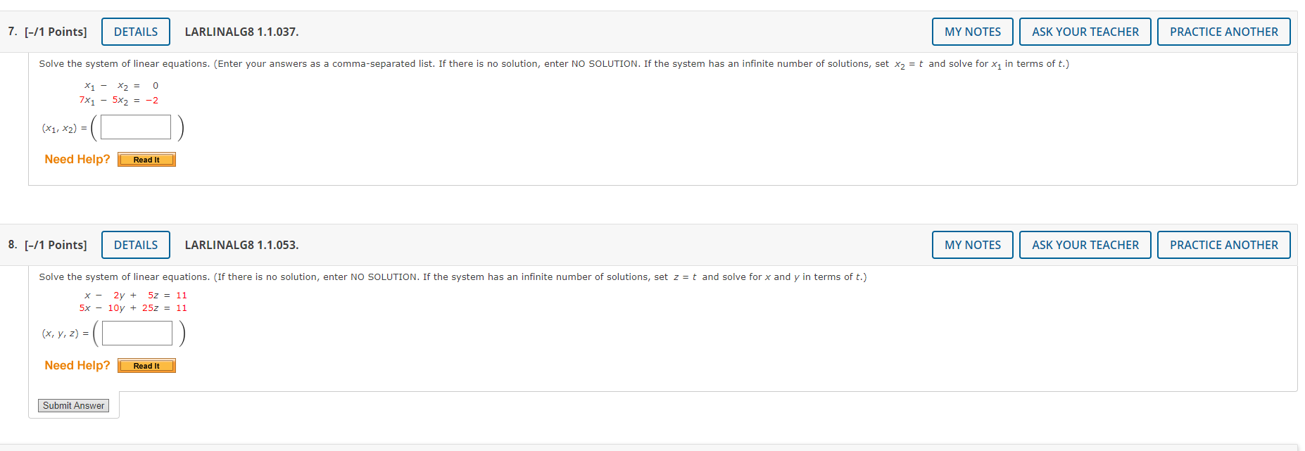 Solved 7. [-/1 Points] DETAILS LARLINALG8 1.1.037. MY NOTES | Chegg.com