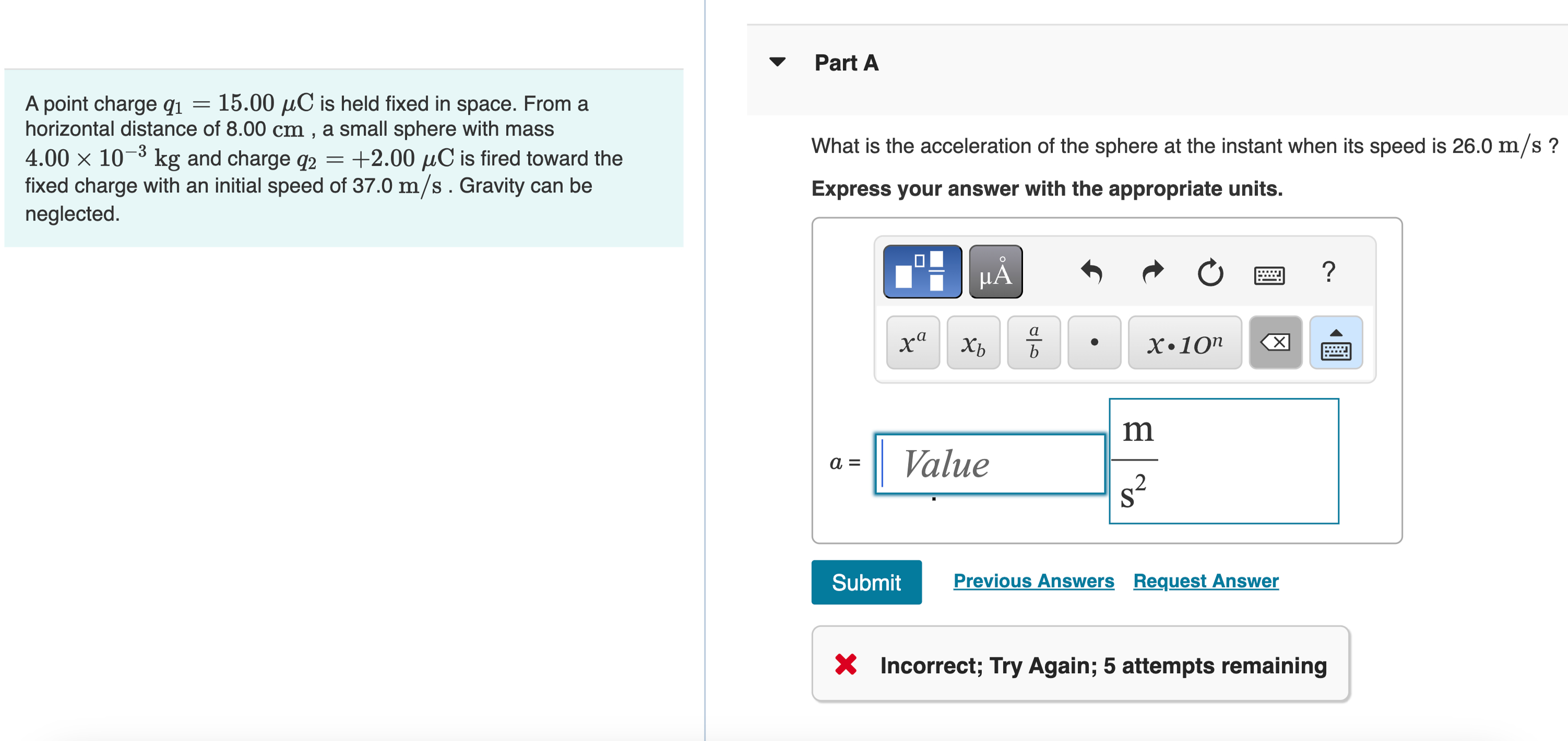 A point charge q1=15.00μC ﻿is held fixed in space. | Chegg.com