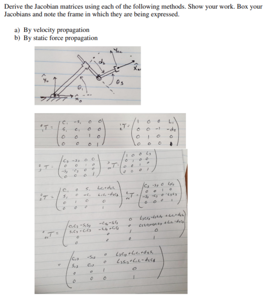 Derive the Jacobian matrices using each of the | Chegg.com