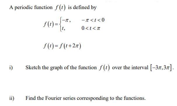Solved A periodic function f(t) is defined by f(t)={−π,t,−π | Chegg.com