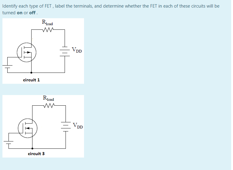 Solved Identify each type of FET , label the terminals, and | Chegg.com
