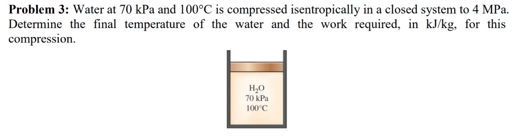 Solved Problem 3: Water at 70 kPa and 100°C is compressed | Chegg.com
