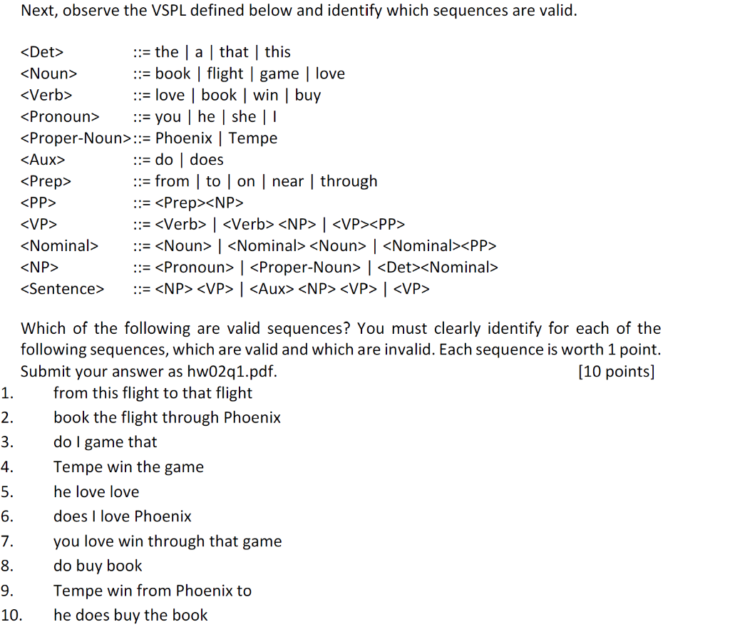 Solved Next, observe the VSPL defined below and identify | Chegg.com