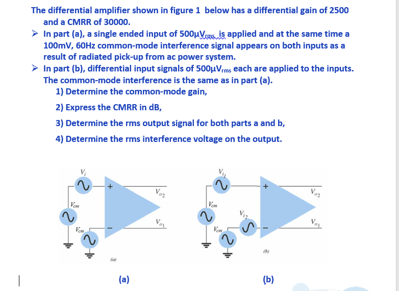 Solved The differential amplifier shown in figure 1 below | Chegg.com