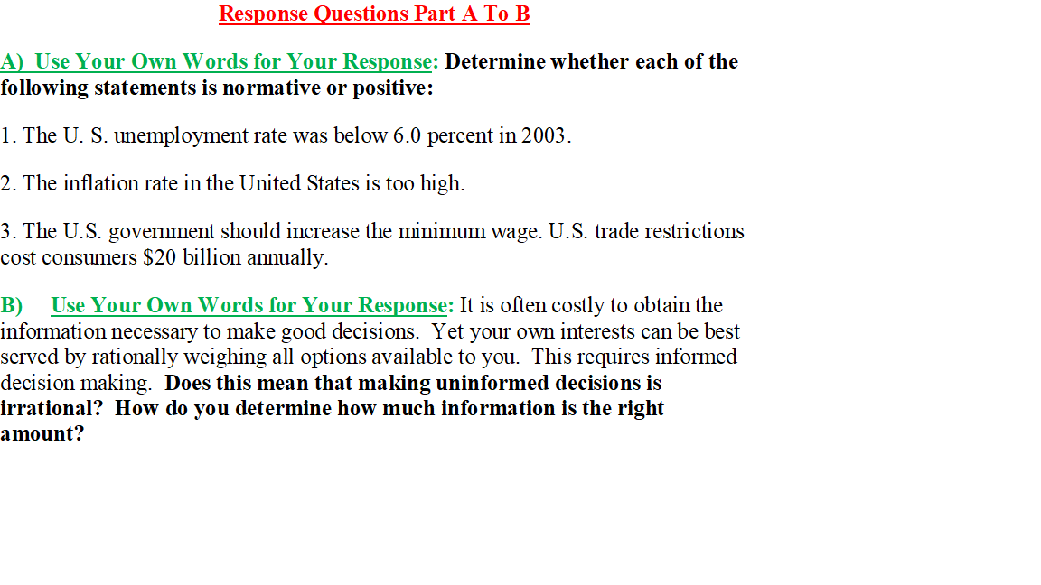 Solved Response Questions Part A To B A) Use Your Own Words | Chegg.com