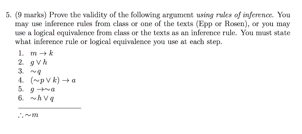 Solved 5. (9 marks) Prove the validity of the following | Chegg.com