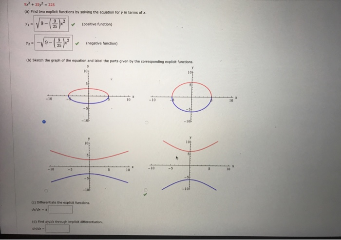 Solved +25y2 225 (a) Find two explicit functions by solving | Chegg.com