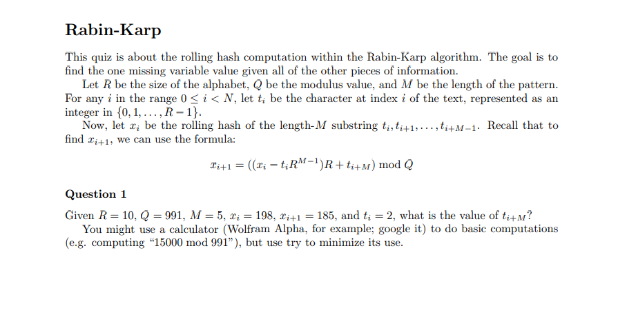 Solved This Quiz Is About The Rolling Hash Computation