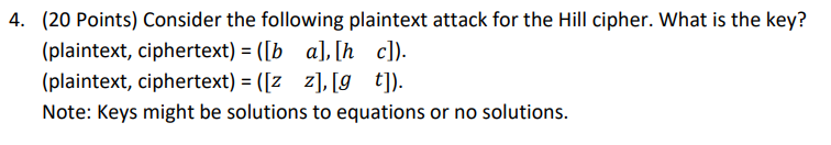 Solved 4. (20 Points) Consider the following plaintext | Chegg.com