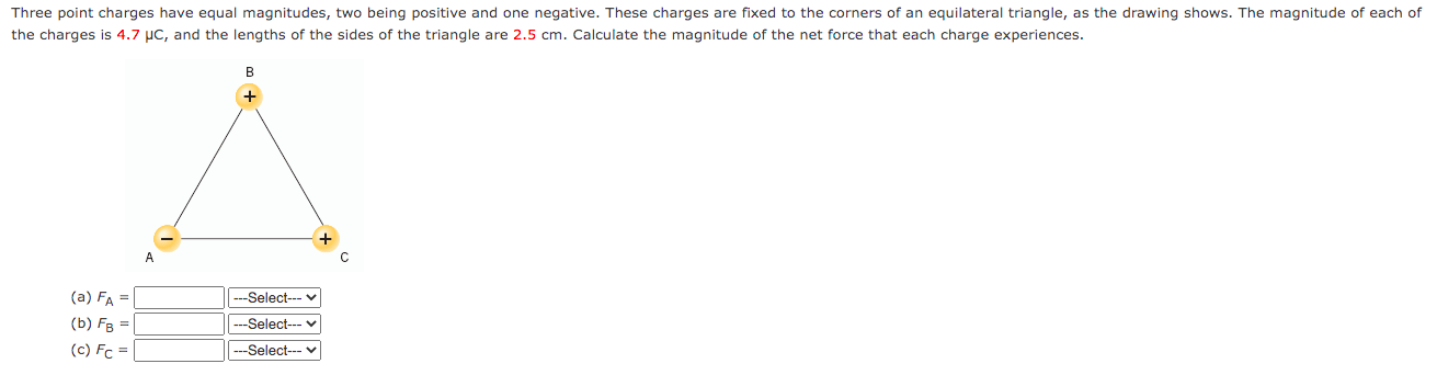 Solved Three point charges have equal magnitudes, two being | Chegg.com
