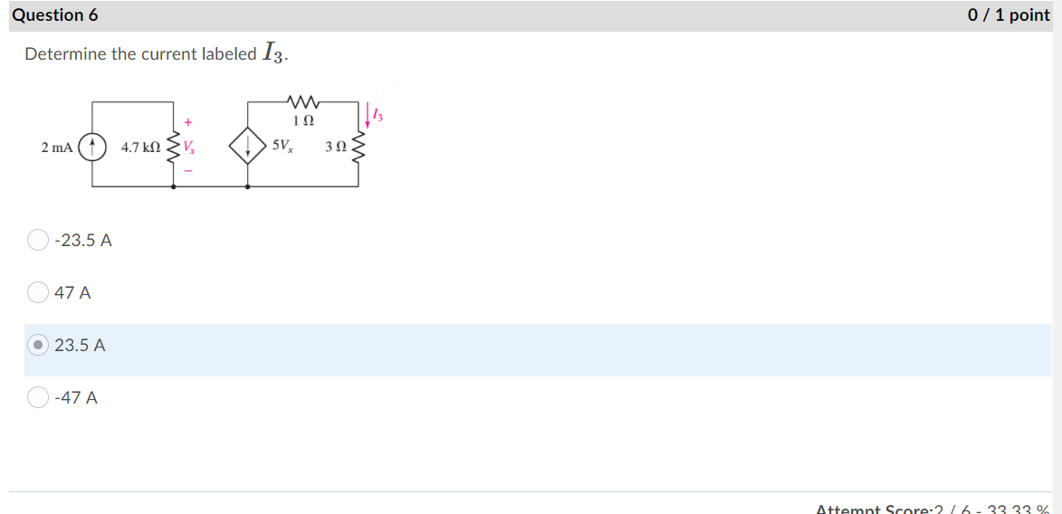 Solved Question 3 (1 point) Saved Determine the current | Chegg.com