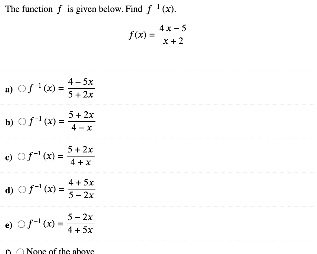 Solved The function f is given below. Find f−1(x). | Chegg.com