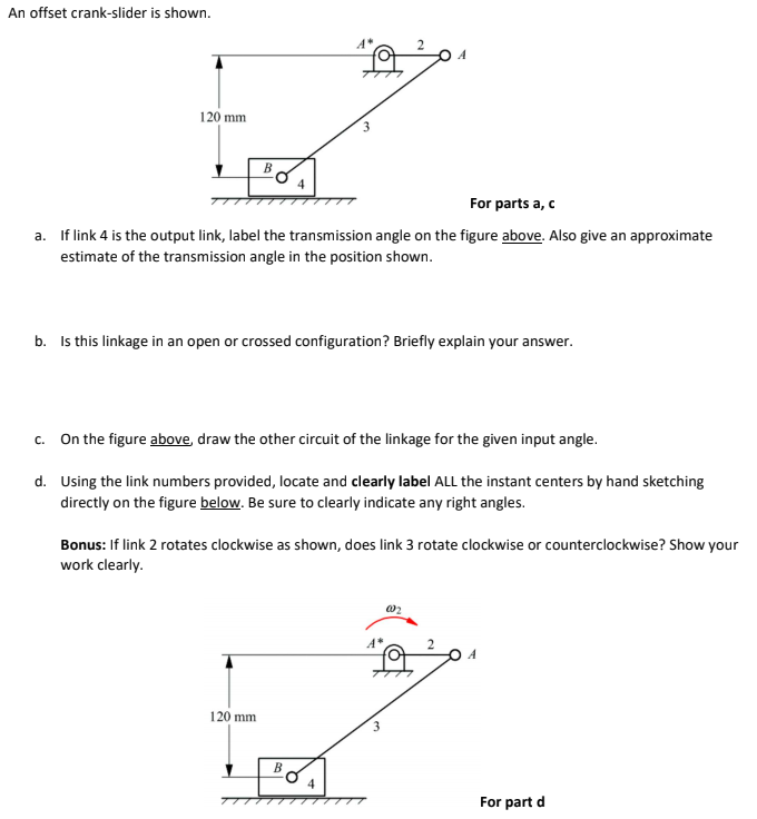 Solved An offset crank-slider is shown. 120 mm For parts a, | Chegg.com