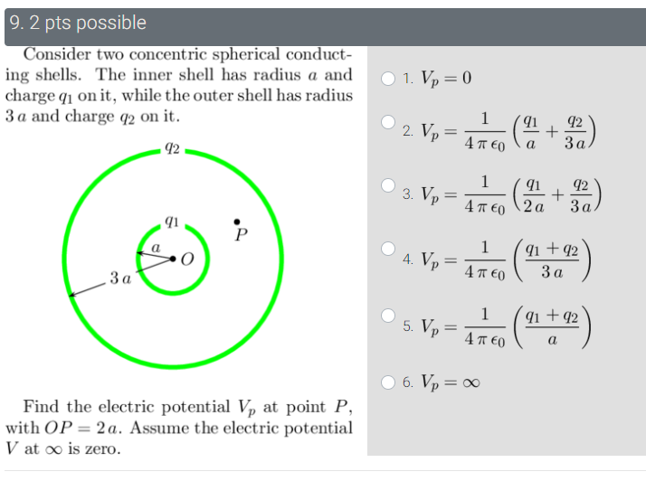Solved 9.2 pts possible Consider two concentric spherical | Chegg.com