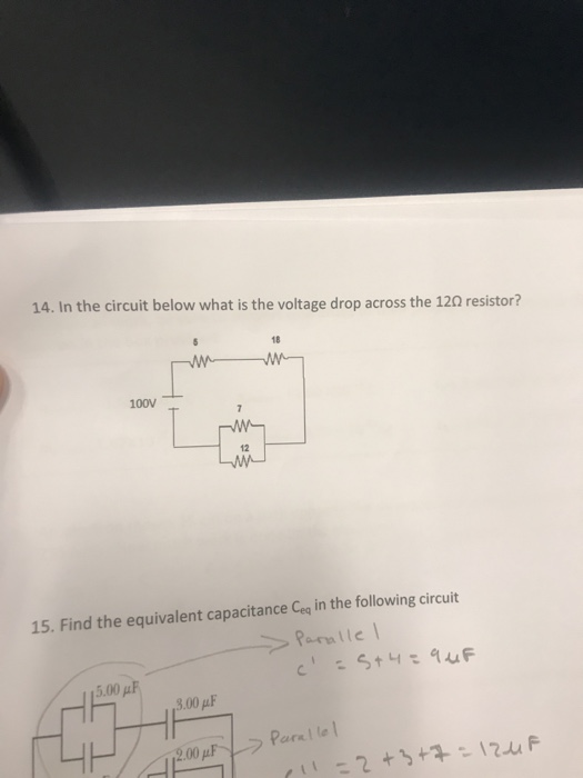 Solved 14. In the circuit below what is the voltage drop | Chegg.com