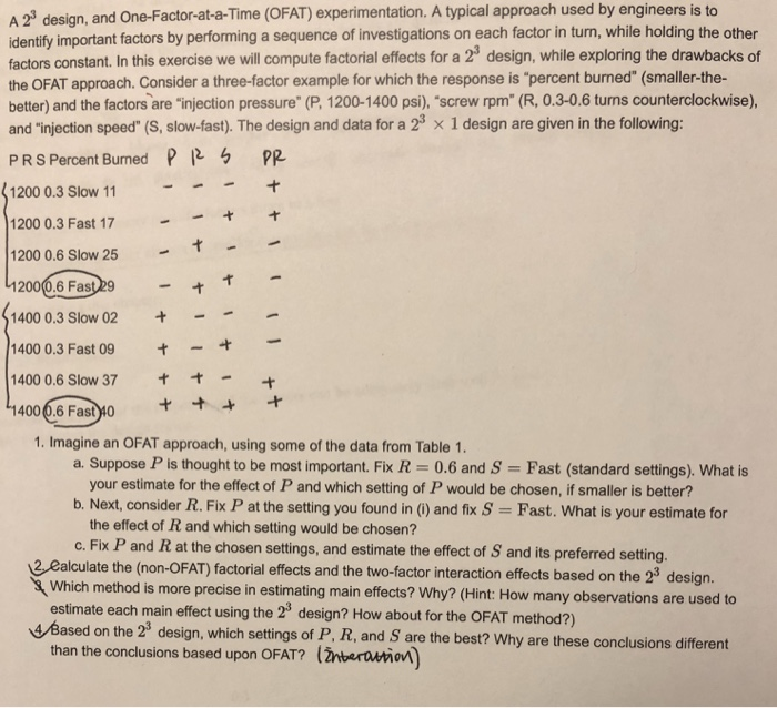 Solved A 23 design, and One-Factor-at-a-Time (OFAT) | Chegg.com