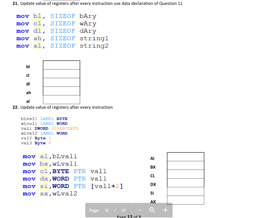 KINDLY UPDATE REGISTERS AFTER RUNNING THE CODE . IT | Chegg.com