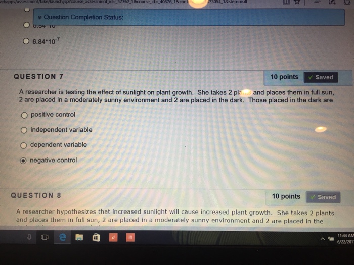 Solved A researcher is testing the effect of sunlight on | Chegg.com