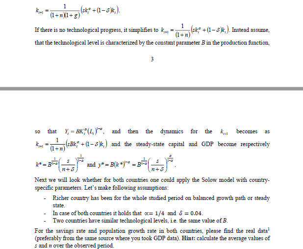 Problem 1. Solow model: balanced growth path and | Chegg.com