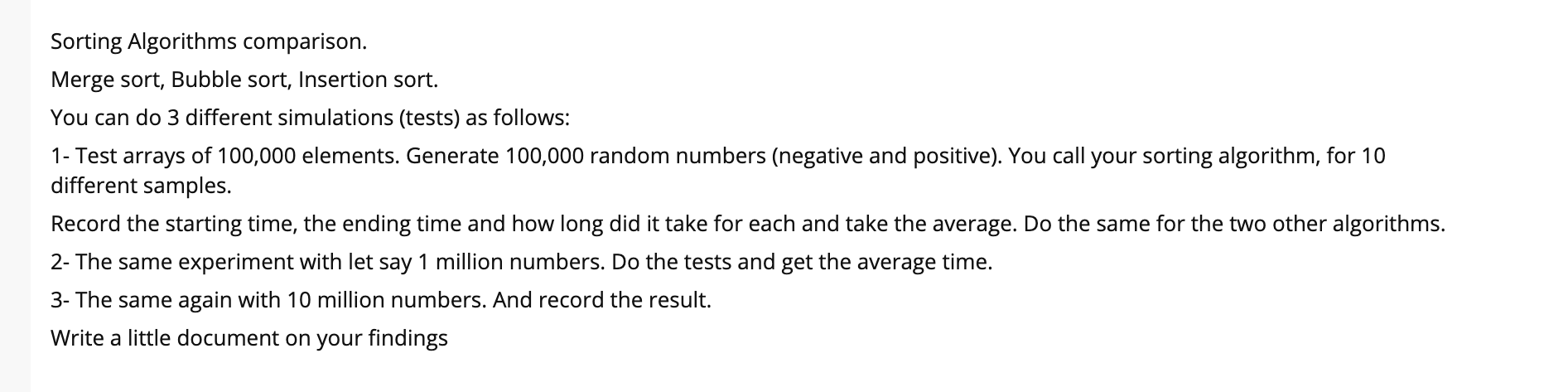 Solved Sorting Algorithms comparison. Merge sort, Bubble | Chegg.com