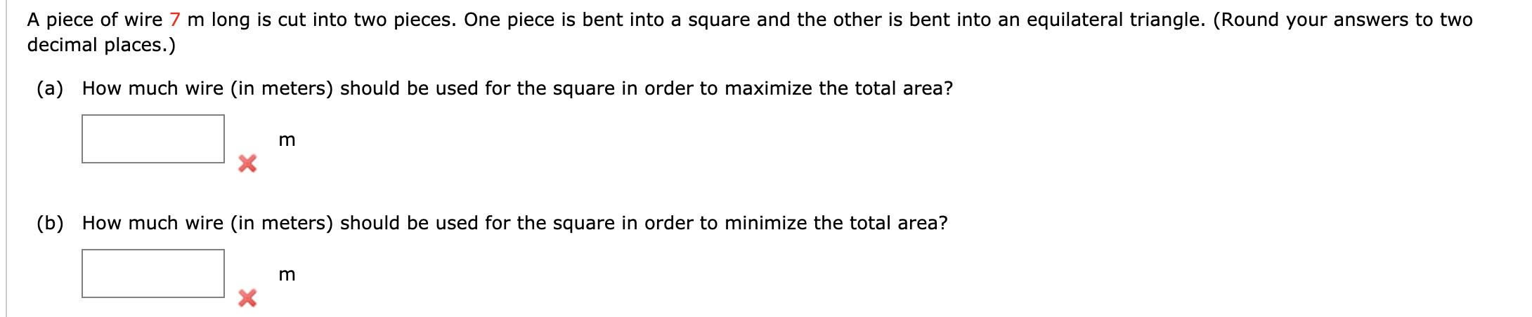 Solved A piece of wire 7 m long is cut into two pieces. | Chegg.com