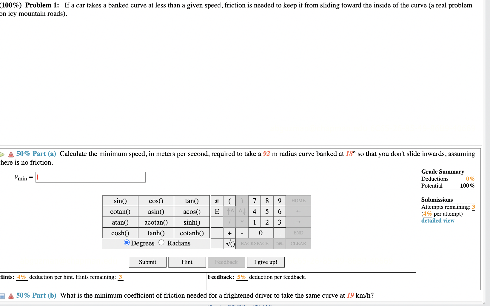 Solved 100%) Problem 1: If a car takes a banked curve at | Chegg.com