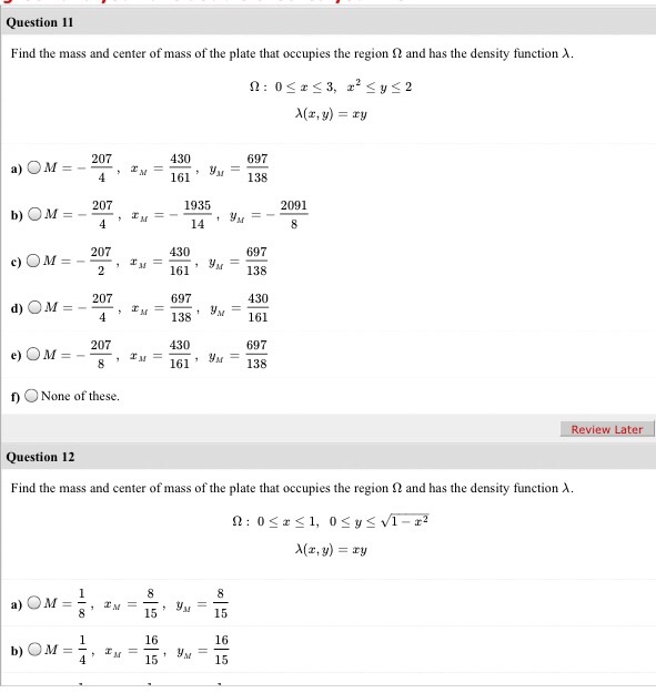 Solved Find the mass and center of mass of the plate that | Chegg.com