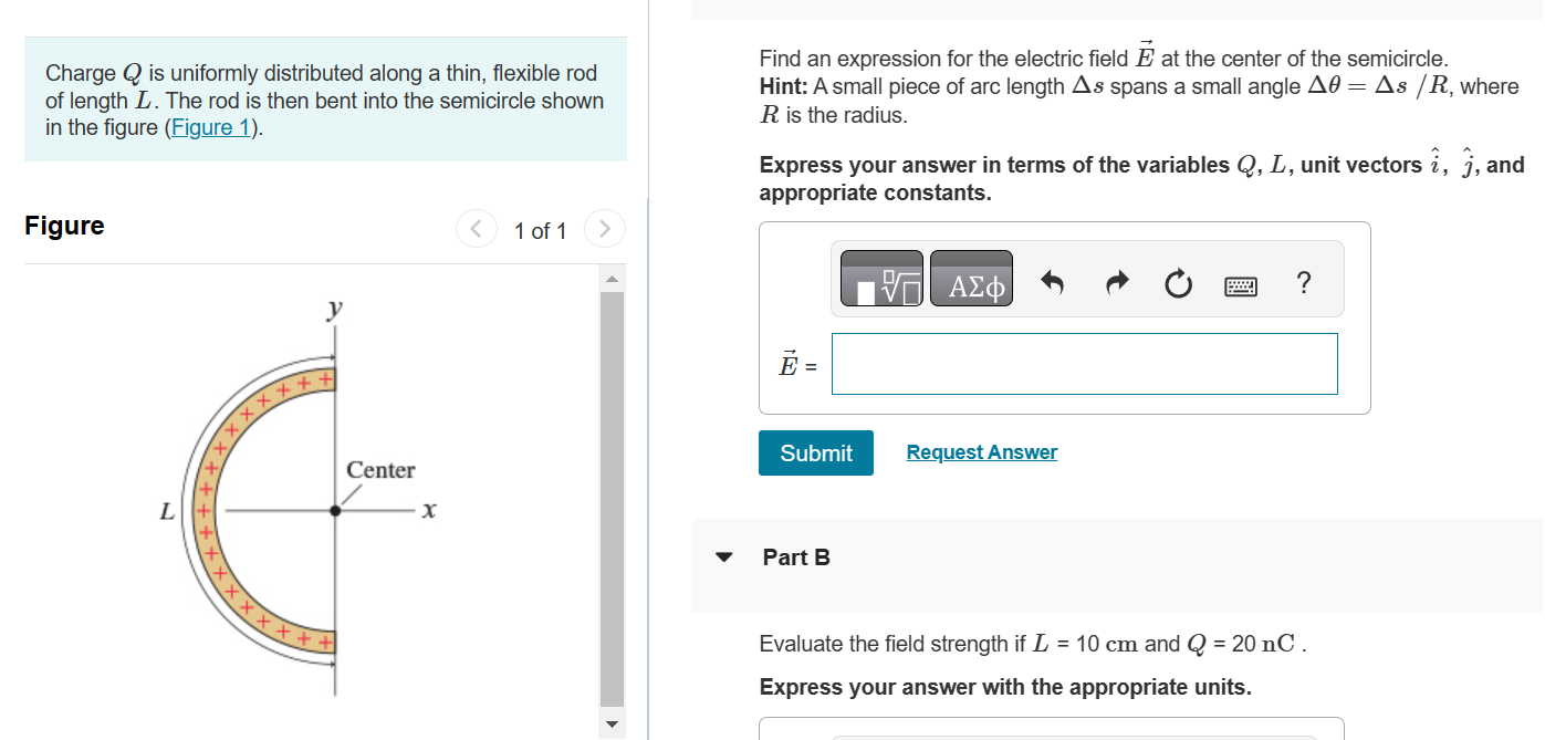 Solved Charge Q is uniformly distributed along a thin, | Chegg.com