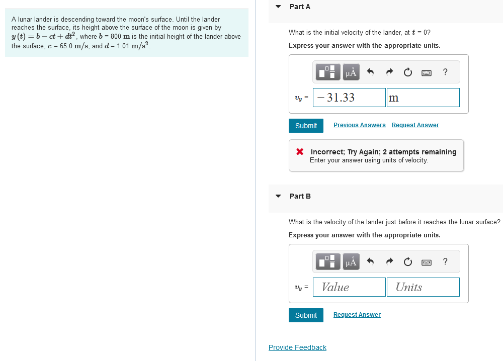 Solved A lunar lander is descending toward the moon's | Chegg.com