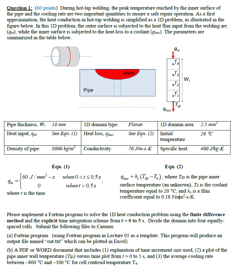 Question l: (60 points) During hot-tap welding, the | Chegg.com