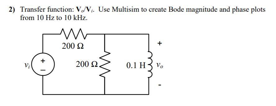 Solved 2) Transfer function: V/V. Use Multisim to create | Chegg.com