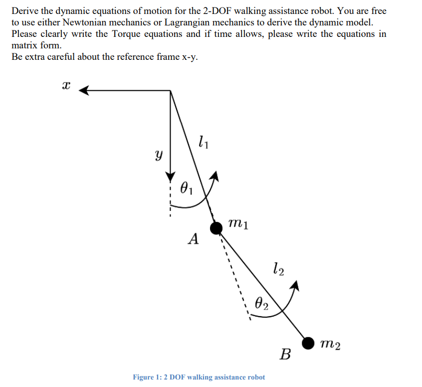 Solved Derive the dynamic equations of motion for the 2-DOF | Chegg.com