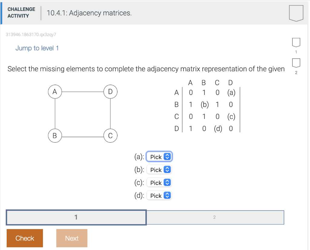 Solved CHALLENGE ACTIVITY 10.4.1: Adjacency matrices. | Chegg.com
