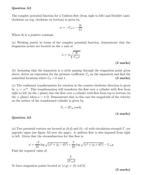 Solved Question A2 The complex potential function for a | Chegg.com