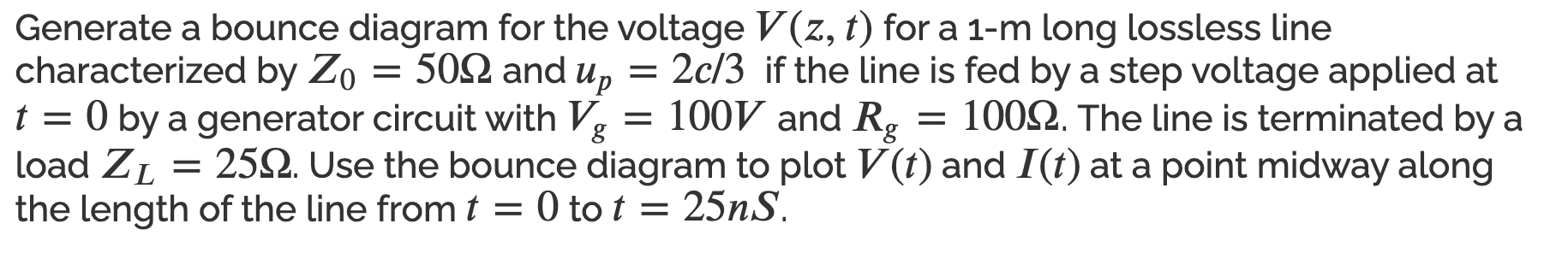 Solved Generate a bounce diagram for the voltage V(z, t) for | Chegg.com