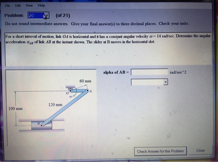 Solved For a short interval of motion, link OA is horizontal | Chegg.com