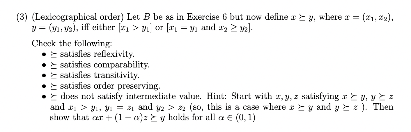 Solved 3) (Lexicographical order) Let B be as in Exercise 6 | Chegg.com