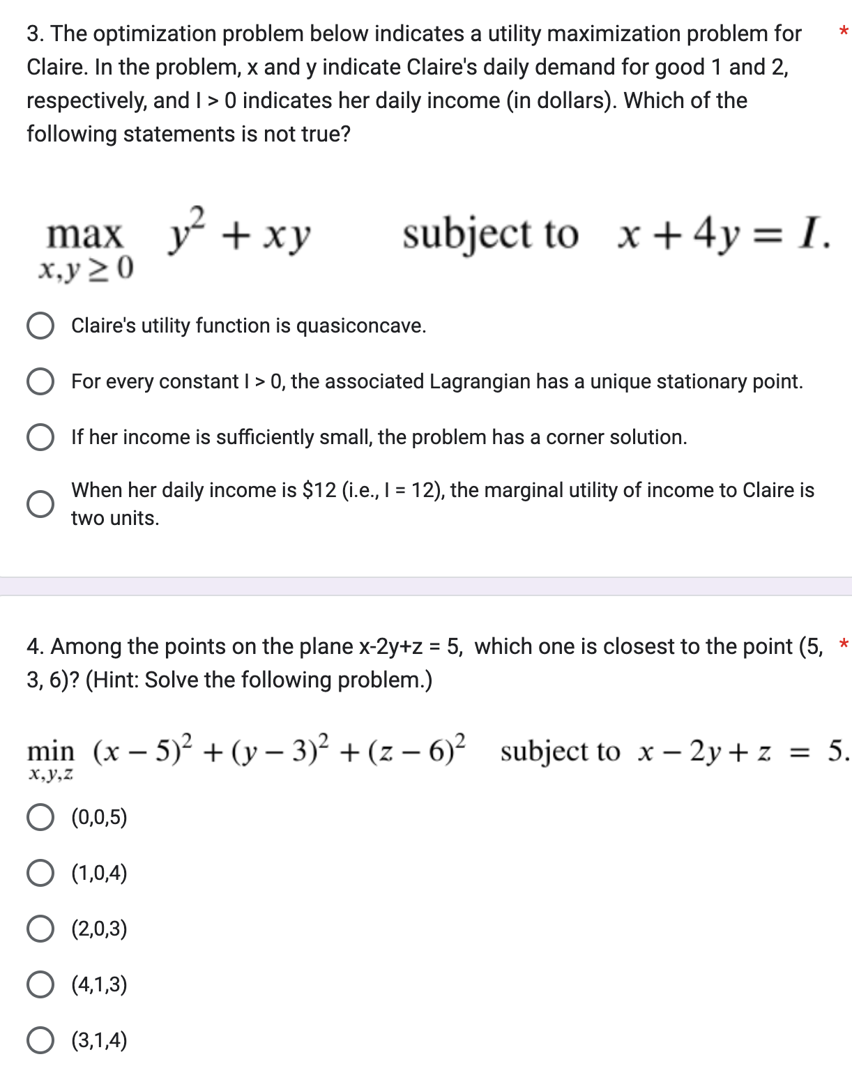 Solved 3. The optimization problem below indicates a utility | Chegg.com