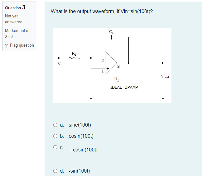 Solved What is the output waveform, if Vin=sin(100t)? | Chegg.com