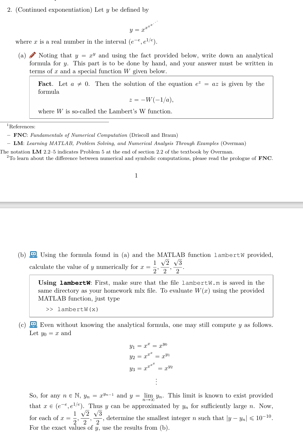 Solved (Continued exponentiation) ﻿Let y ﻿be defined | Chegg.com