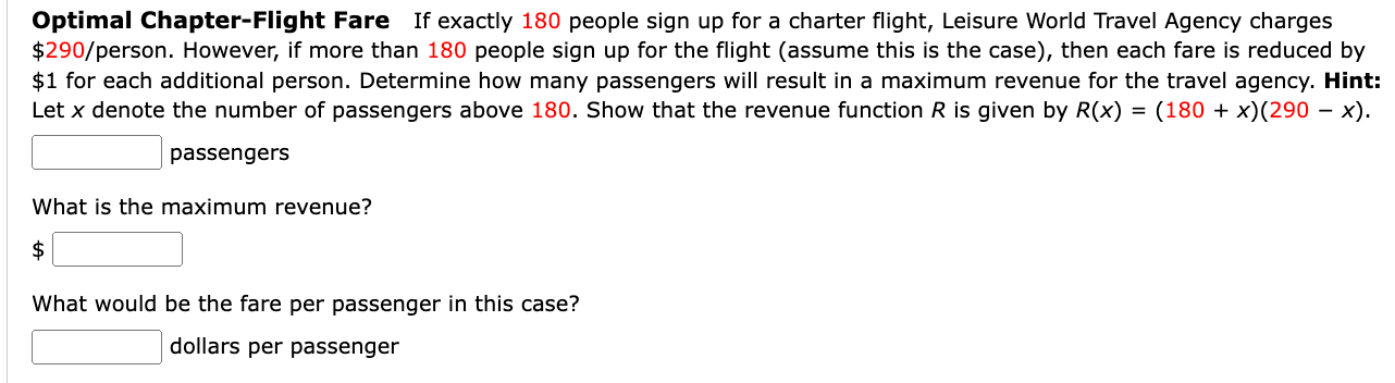Solved Optimal Chapter-Flight Fare If exactly 180 people | Chegg.com