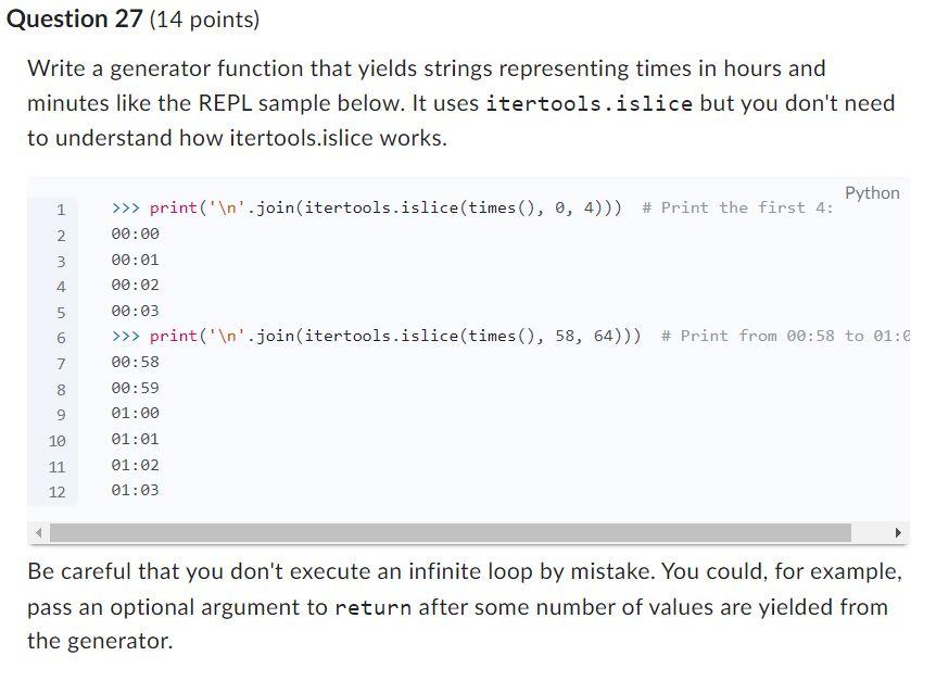 Solved Write a generator function that yields strings | Chegg.com