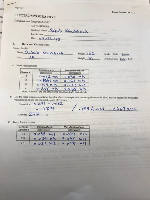 Solved Page 12 Bs Biopac Student Lab 3.7.7 ELECTROMYOGRAPHYI | Chegg.com
