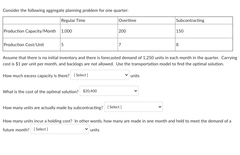 Solved Consider the following aggregate planning problem for | Chegg.com