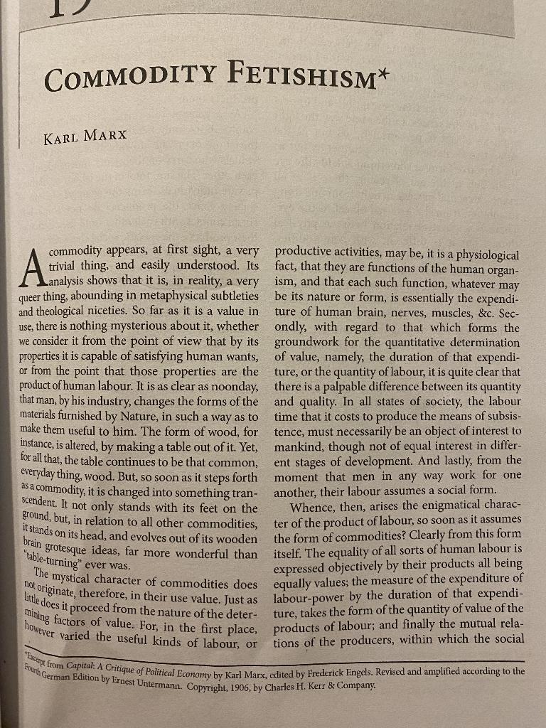 Solved Marx commodity fetishism 1. based off this text what | Chegg.com