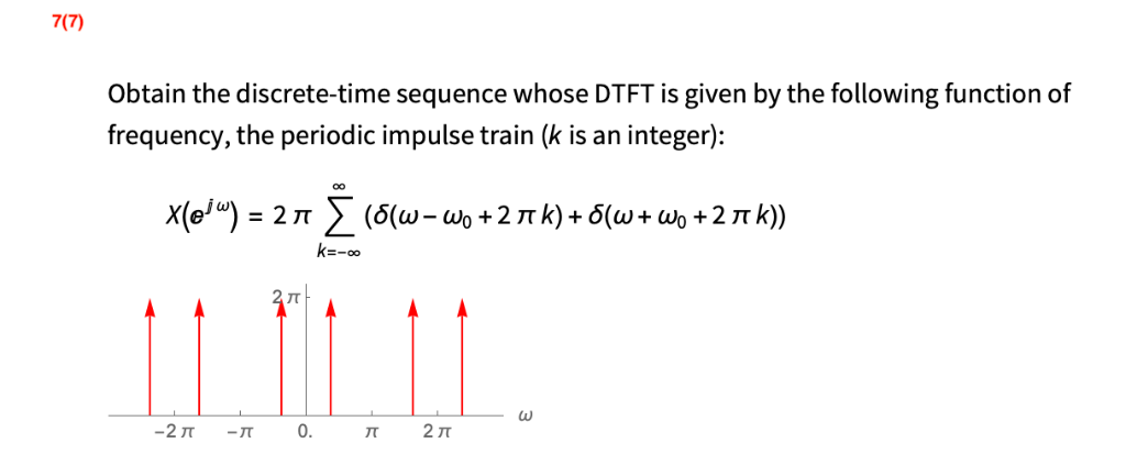 Solved 7(7) Obtain the discrete-time sequence whose DTFT is | Chegg.com