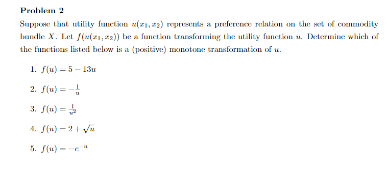 Solved Problem 2 Suppose That Utility Function U 11 12