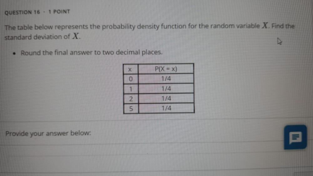 Solved QUESTION 16 - 1 POINT The table below represents the | Chegg.com
